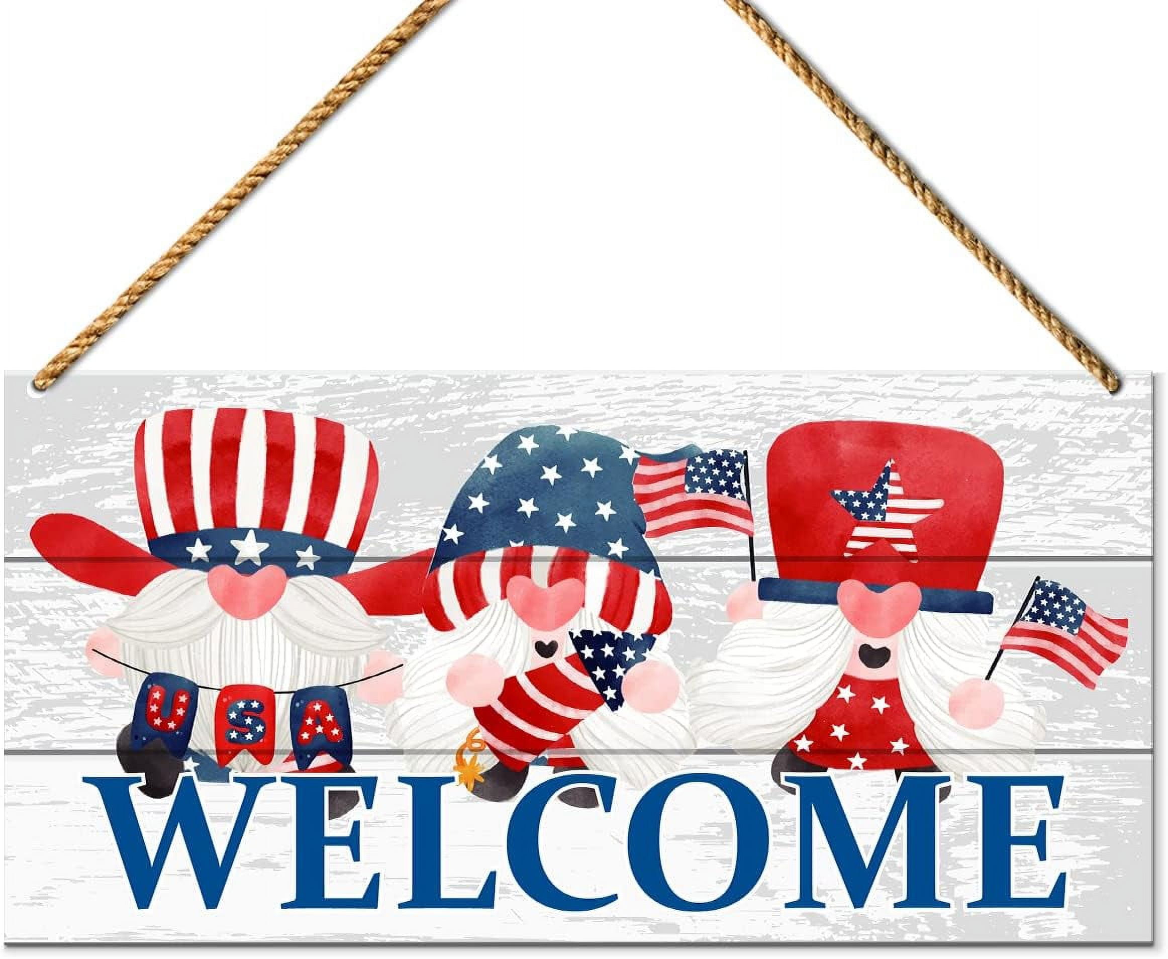 America Patriotic Sign Decor, American Gnomes Welcome Sign, July 4Th ...