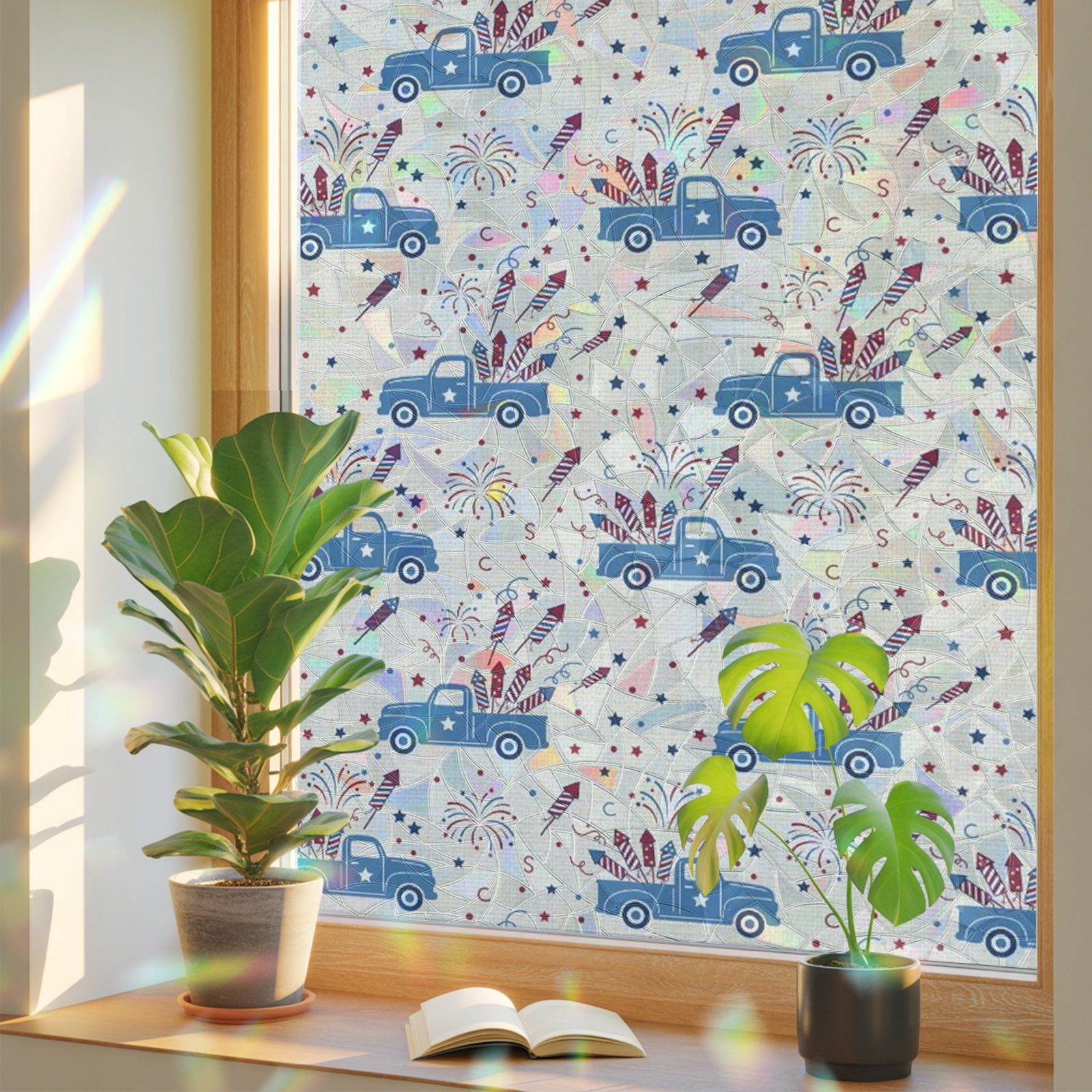 America Patriotic Window Privacy Film Rainbow Static Cling Stain Glass ...