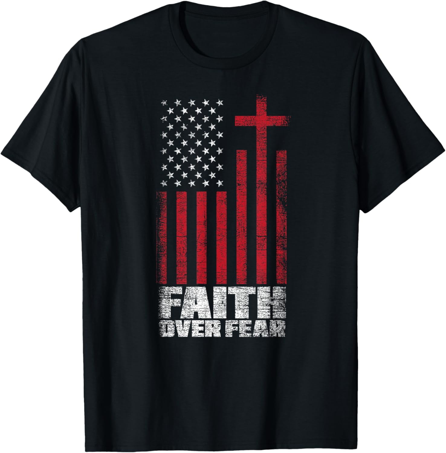 America Pride Faith Over Fear USA Flag Prayer T-Shirt for Women Men ...