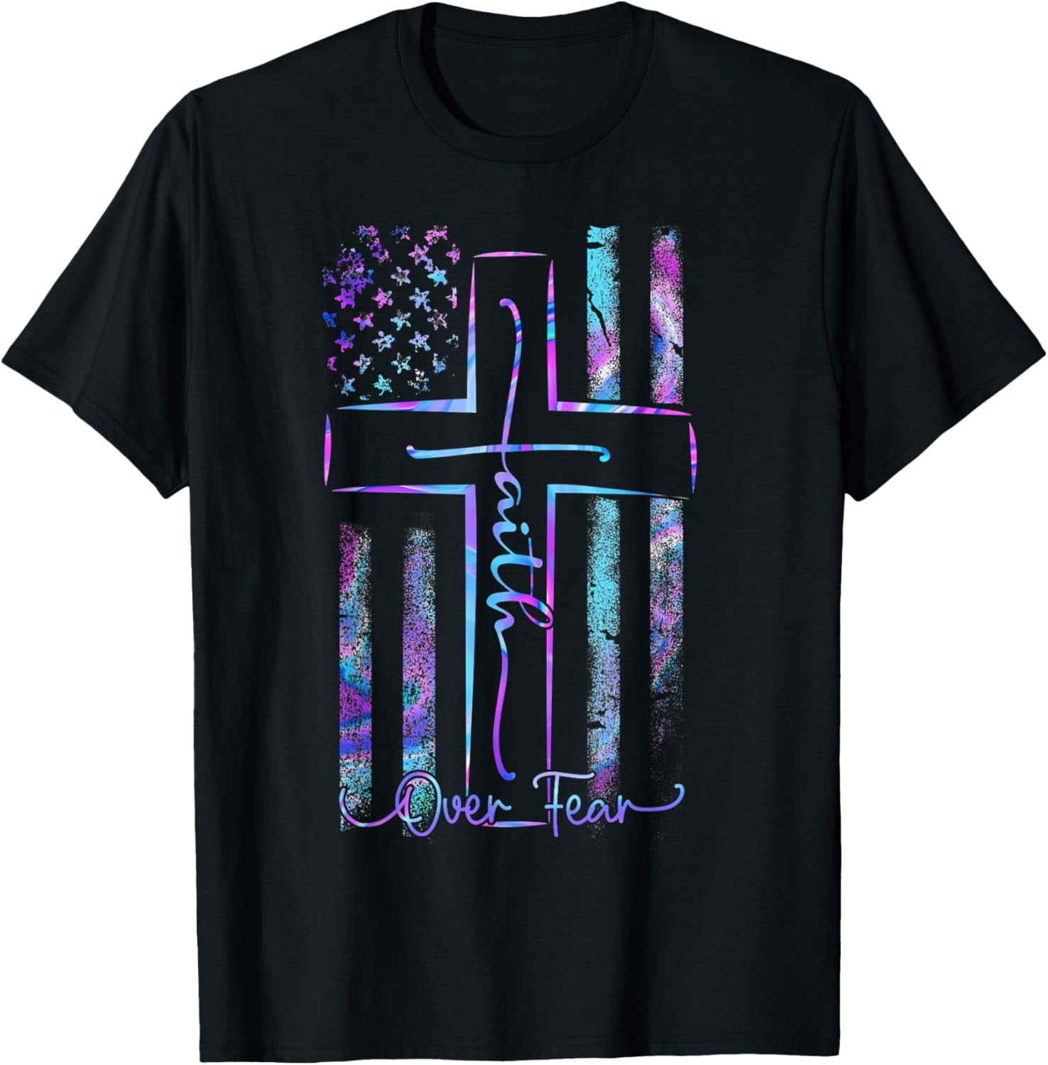 America Pride US Flag Faith Over Fear Prayer Men Women T-Shirt Tee ...