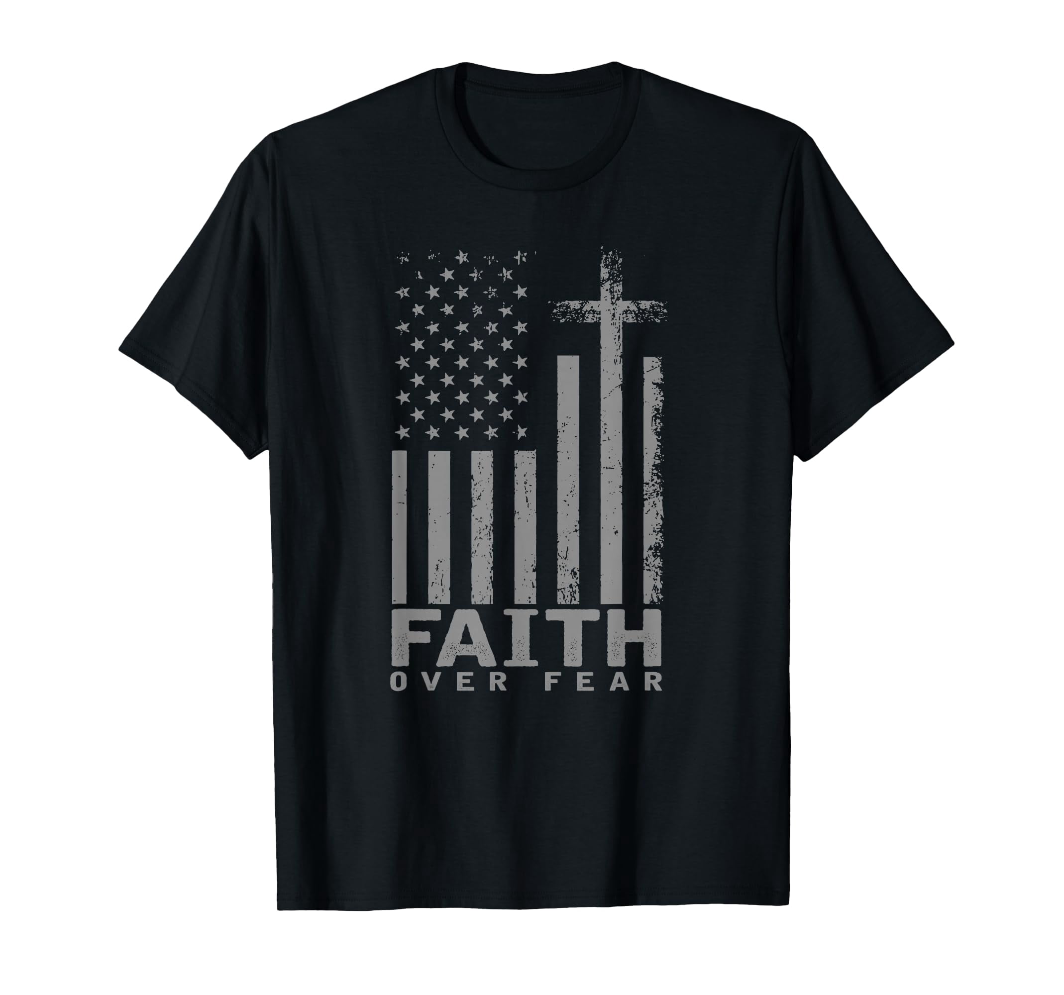 America Pride US Flag Faith Over Fear Prayer T-Shirt with Distressed ...