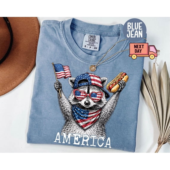 America Raccoon Hot Dog Shirt, 4th of July Raccoon Shirt, Patriotic ...