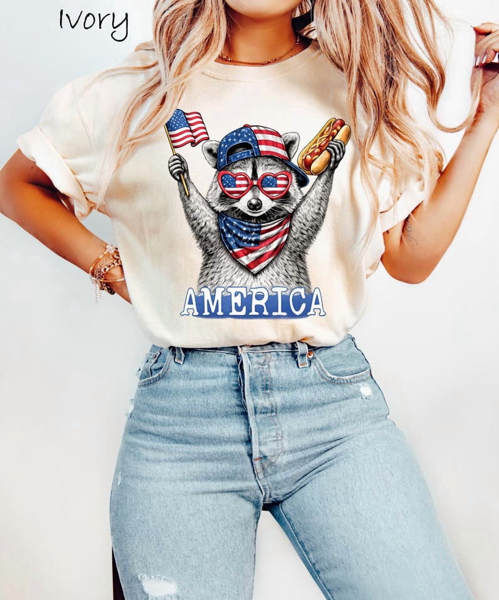 America Raccoon Hot Dog Shirt, Kids 4th of July Raccoon Shirt ...