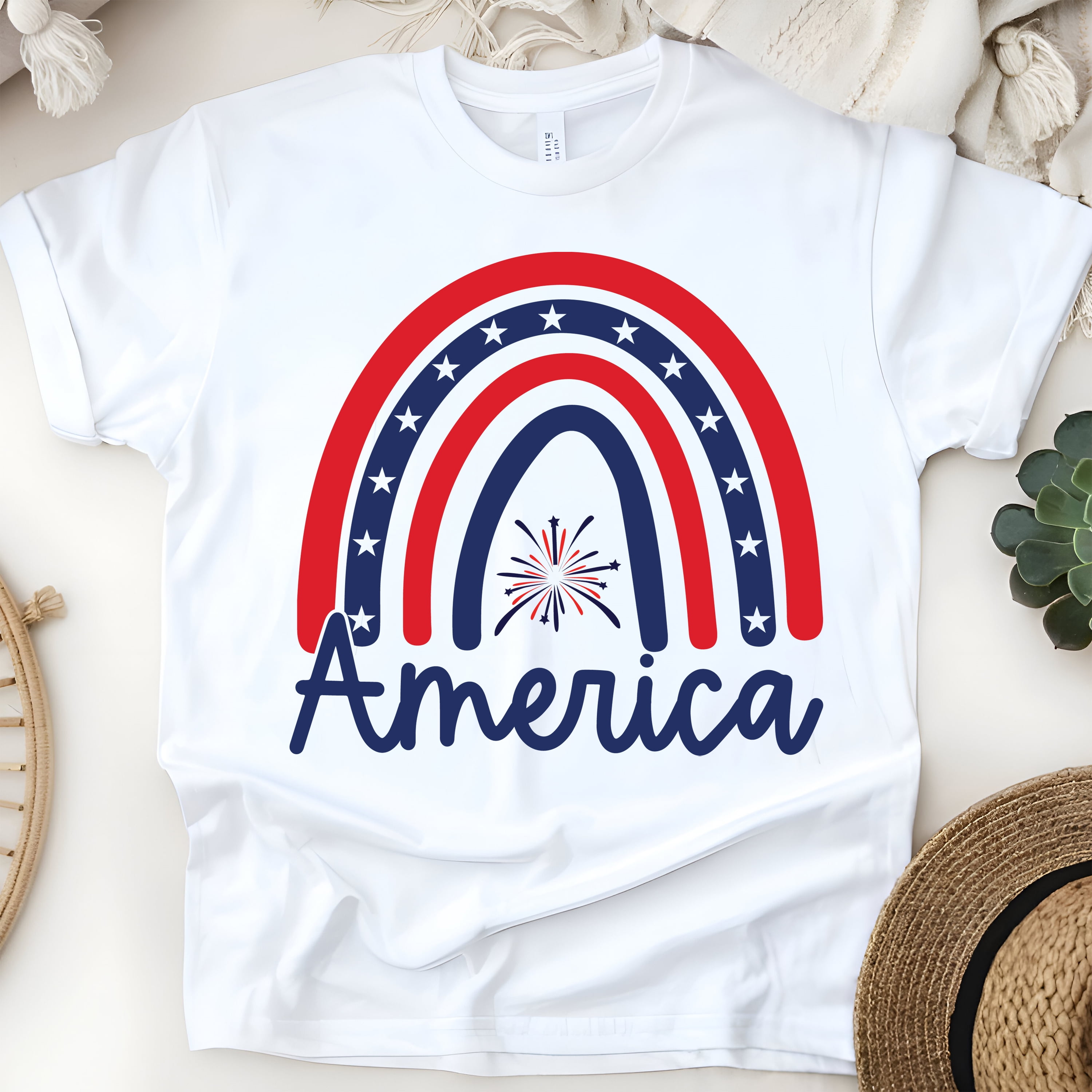 America Rainbow T-Shirt – Red White Blue Patriotic Tee, White, Size L ...