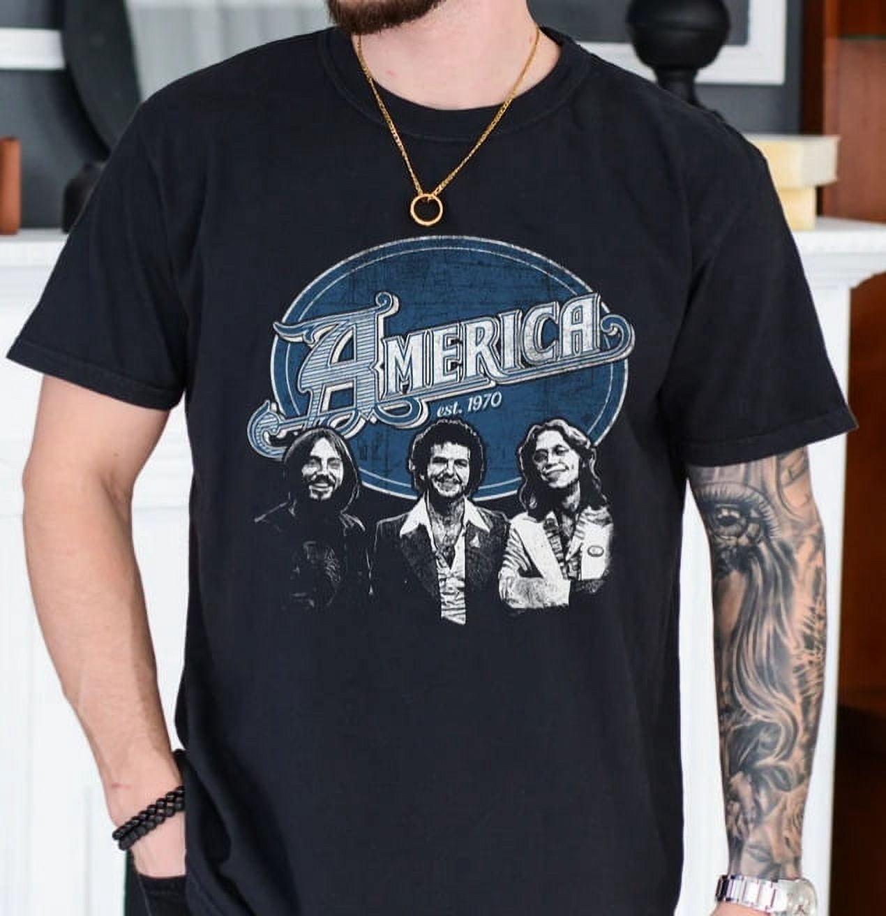 America Rock Band T-Shirt Merch Gift For Fans Short Sleeves S-5Xl ...
