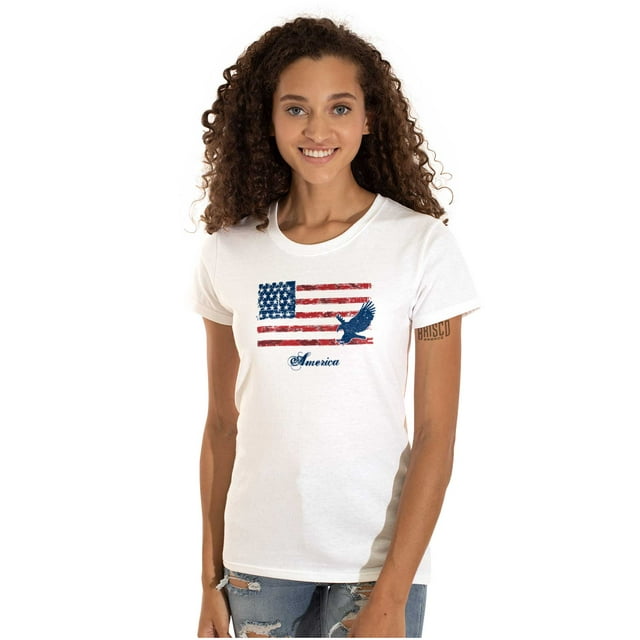 America Rugged American Flag Eagle Womens T Shirt Ladies Tee Brisco