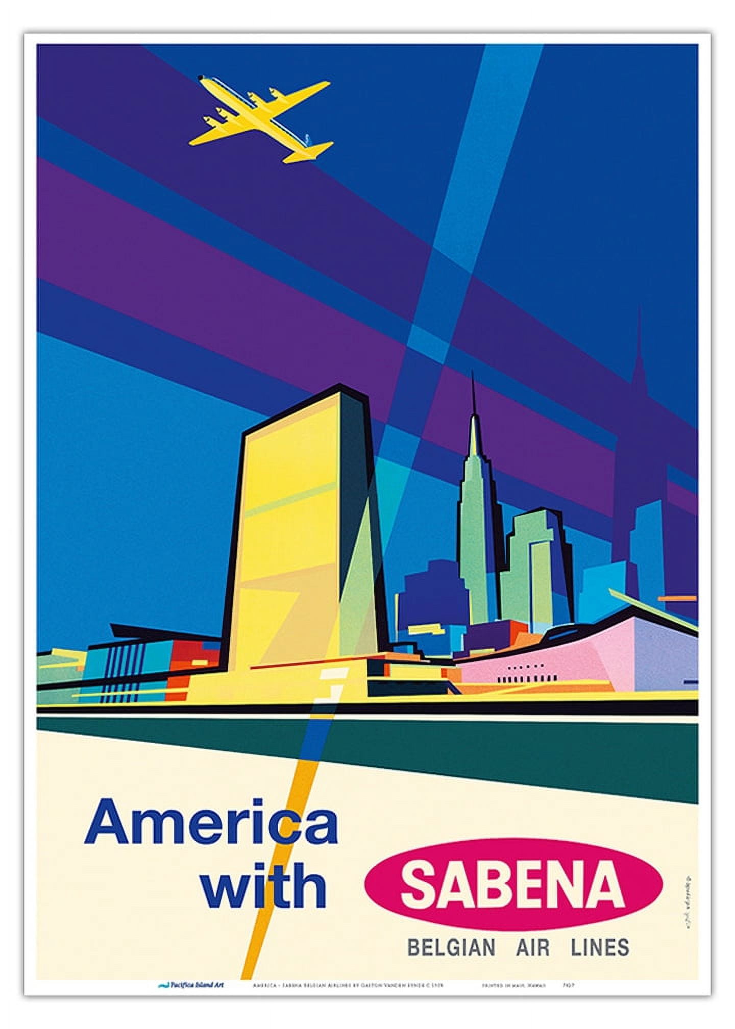 America - Sabena Belgian World Airlines - Vintage Airline Travel Poster ...