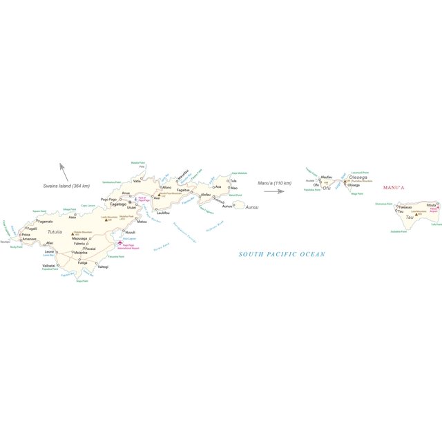 America Samoa Island Road Map GLOSSY POSTER PICTURE PHOTO PRINT BANNER ...