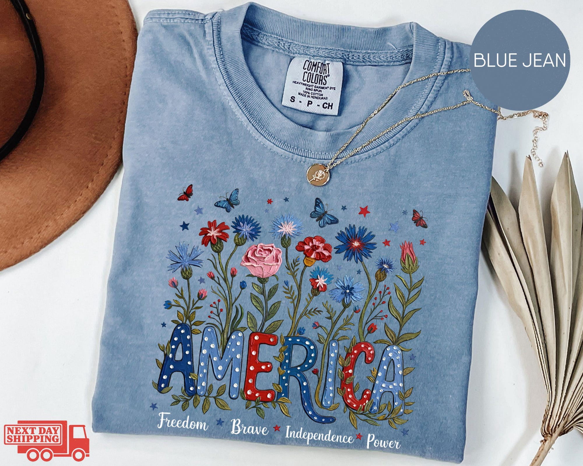 America Shirt Patriotic Flower Tee Independence Day Shirt USA Floral ...