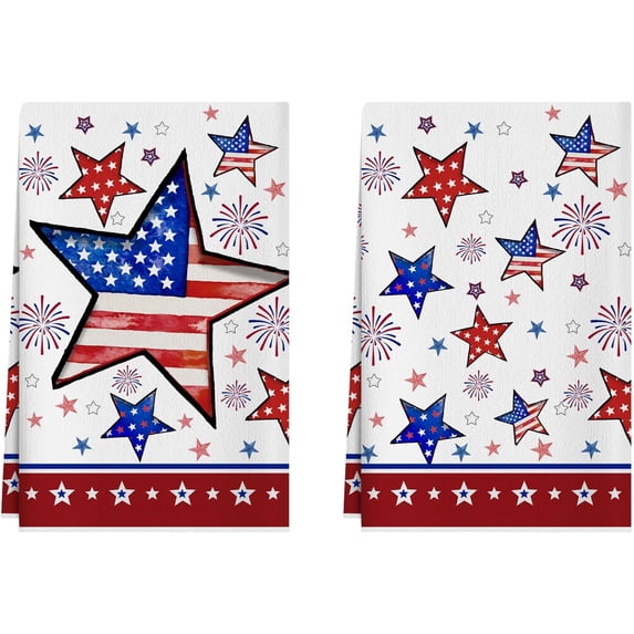 America Stars Fireworks 4th of July Kitchen Towels Patriotic Memorial ...
