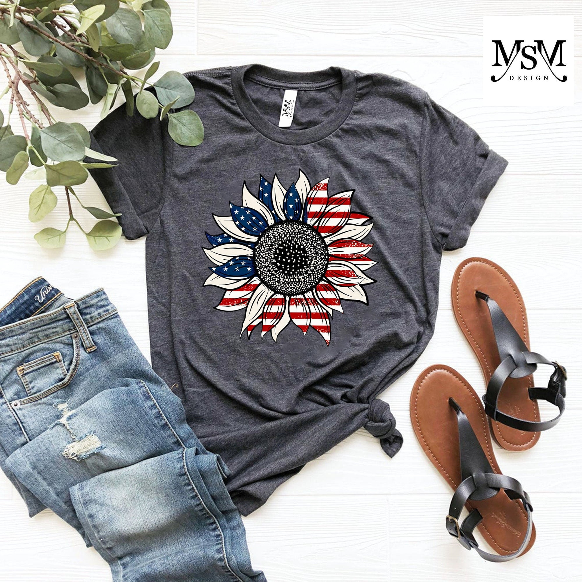 America Sunflower Shirt, Usa Flag Flower T Shirt, Gift For American ...