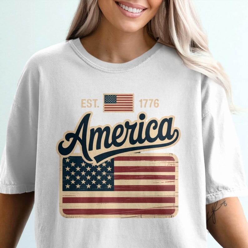 America T-Shirt, Vintage 1776 Flag, Patriotic USA Tee, Independence Day ...