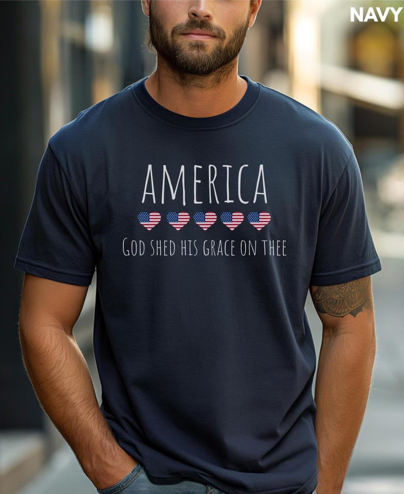 America Tee, God Shed His Grace on Thee Shirt, Red White and Blue Patriotic Tee, USA Flag Shirt ...