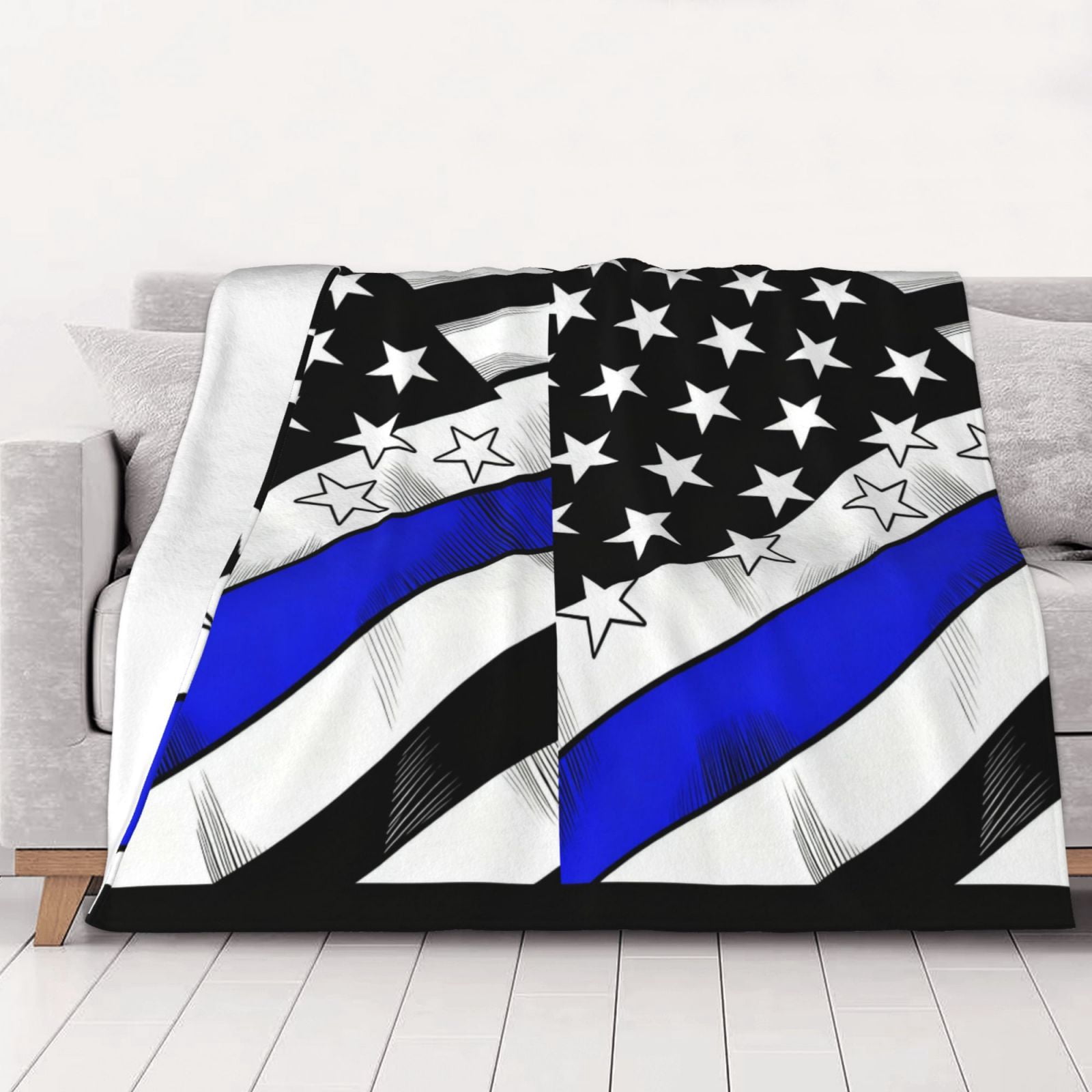 America Thin Blue Line Flag Art Throws Blanket Fleece Soft Cozy Warm ...