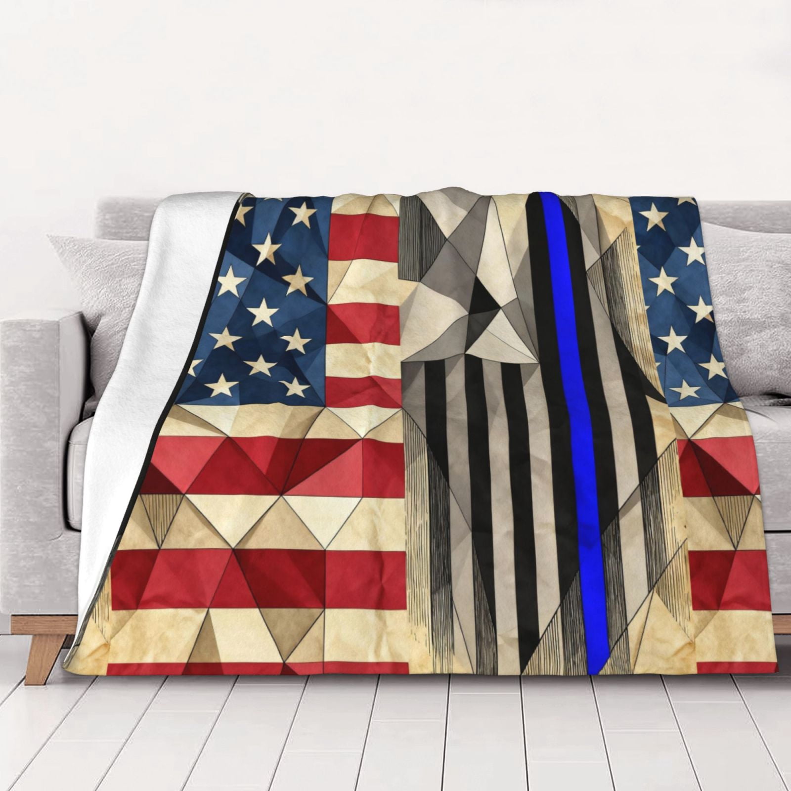 America Thin Blue Line Flag Warm Cozy Plush Throw Blanket for Couch Bed ...