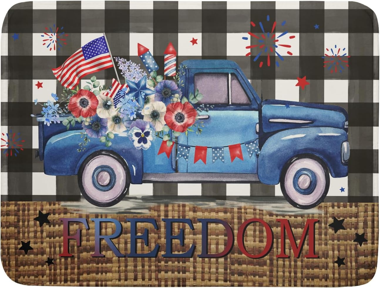 America Truck Dish Drying Mat 18x24 Inches, 4th of July Buffalo Plaid ...