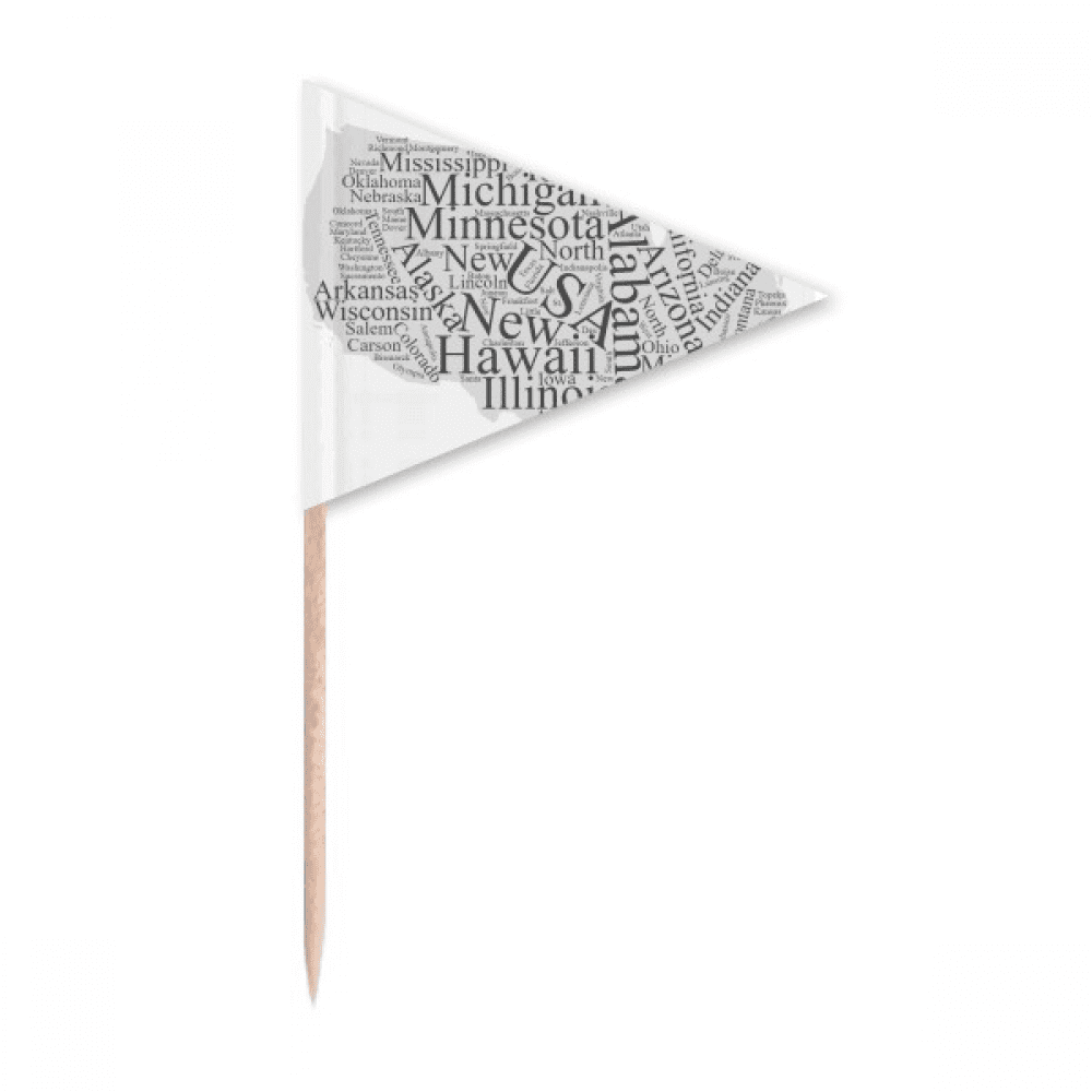 America USA Map City Wordcloud Toothpick Triangle Cupcake Toppers Flag ...