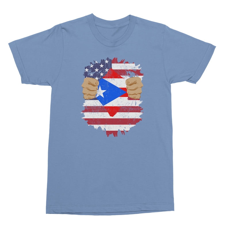 America USA Puerto Rico Flag Hero Ripped Unisex T-Shirt (Carolina Blue ...