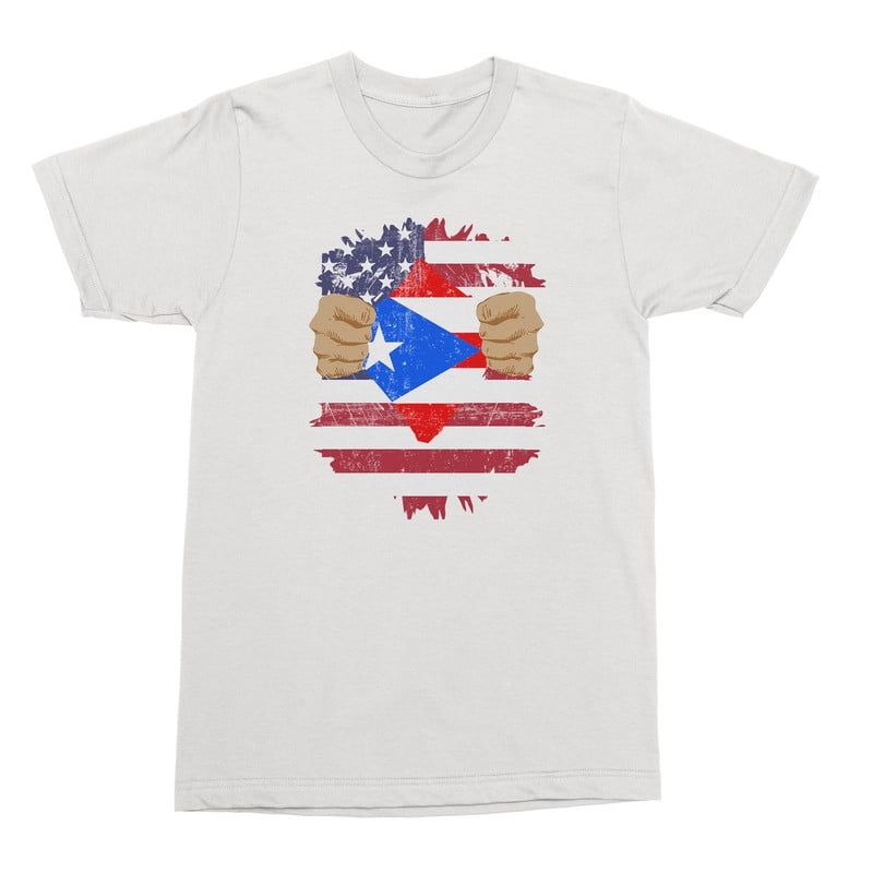 America USA Puerto Rico Flag Hero Ripped Unisex T-Shirt (White, Medium ...