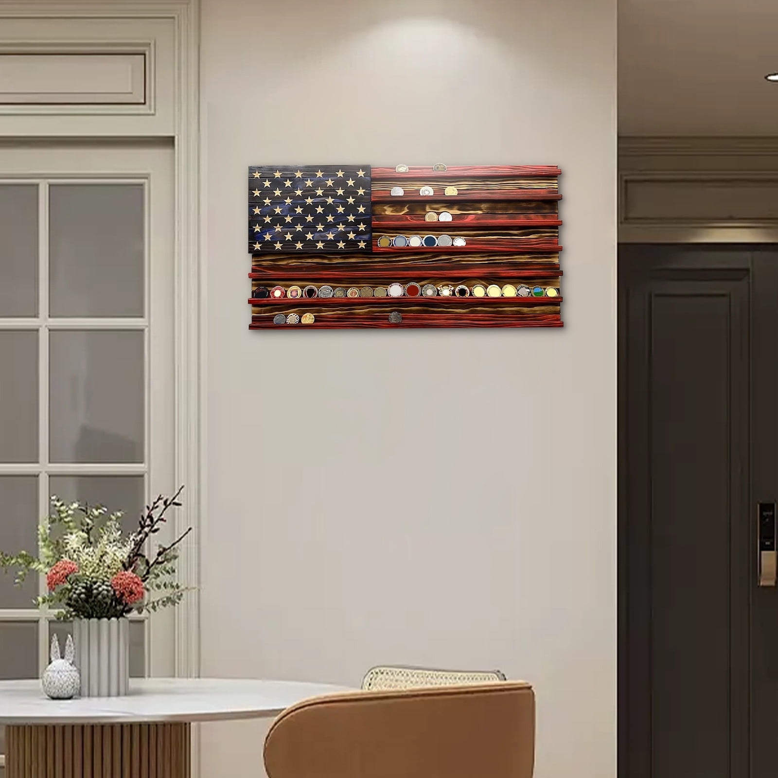 America Us Flag Challenge Coin Display,4th of July Wooden Coin Holder ...