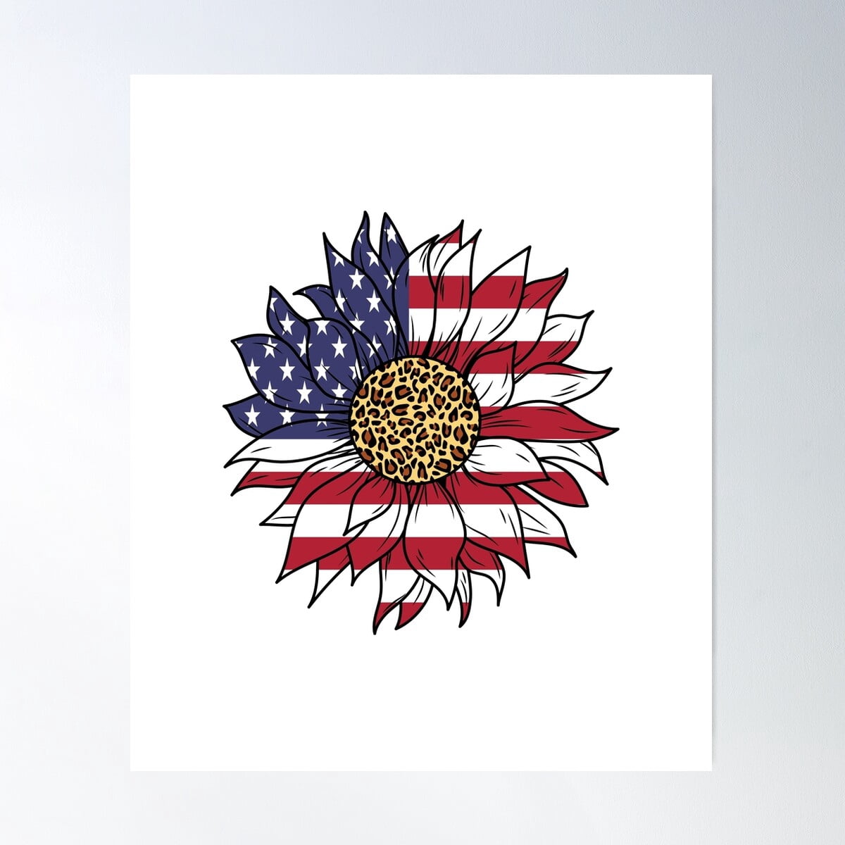 America With Flower Patriotic Usa Floral Leo.Pard Art Design Poster ...