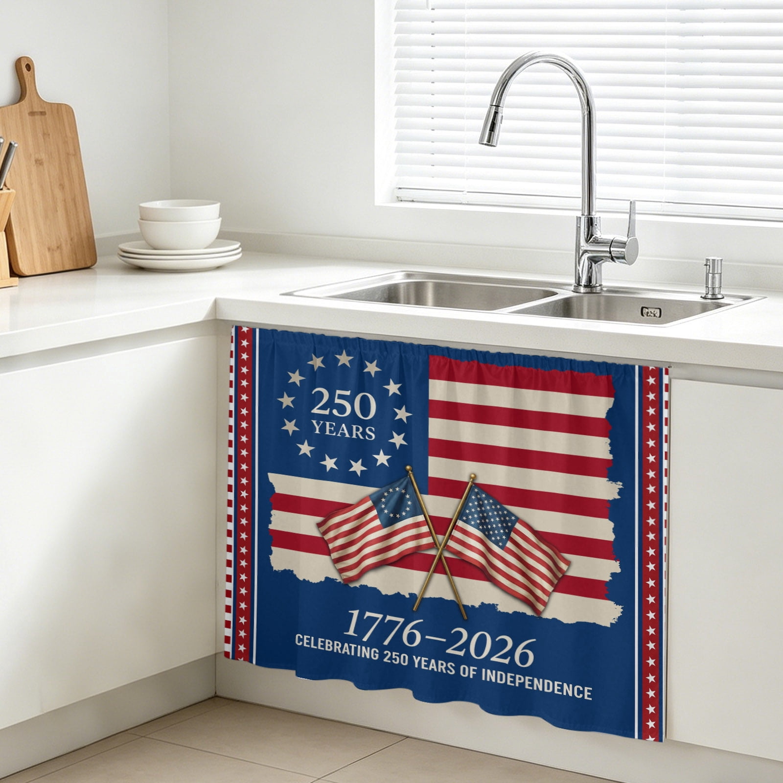 America Years Cabinet Curtains for Kitchen 28"W x 35"L, Independence ...