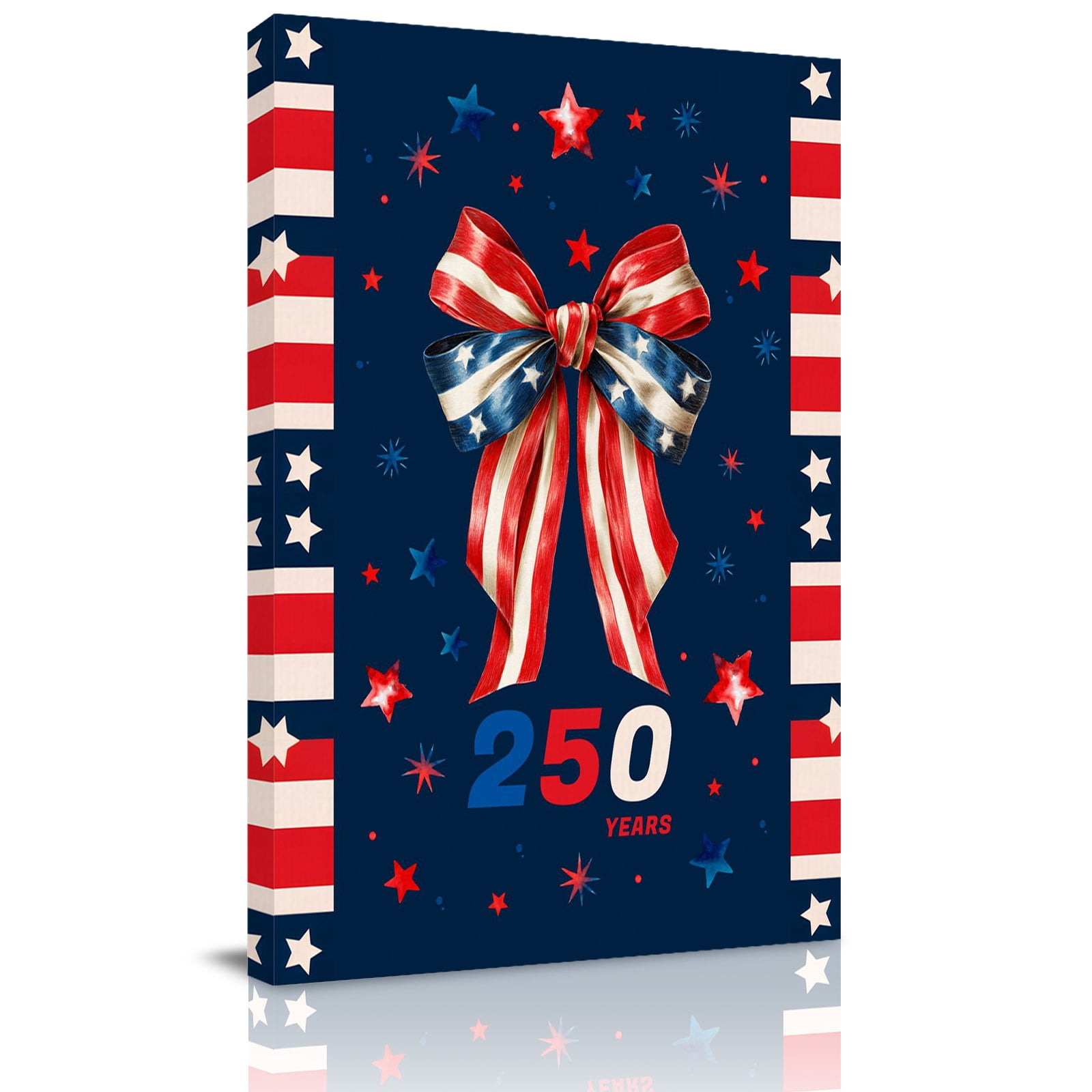 America Years Canvas Wall Art for Living Room, USA Flag Bow Star ...