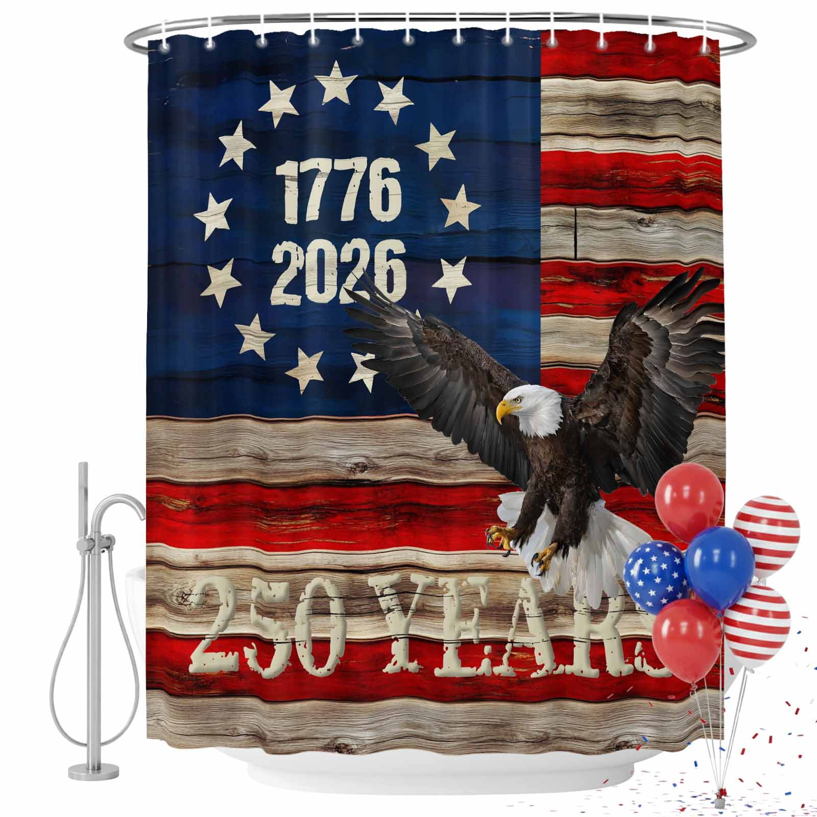 America Years Eagle Shower Curtain for Bathroom, Independence Day Red ...
