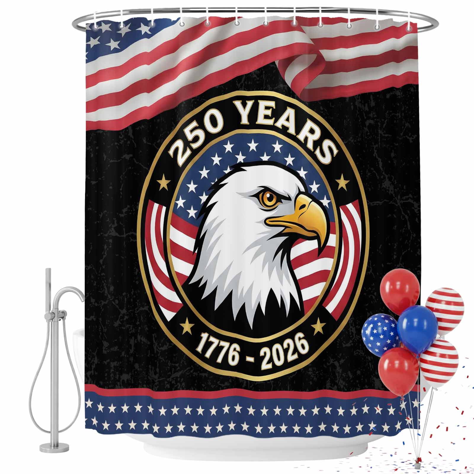 America Years Eagle Shower Curtain for Bathroom, Independence Day Red ...