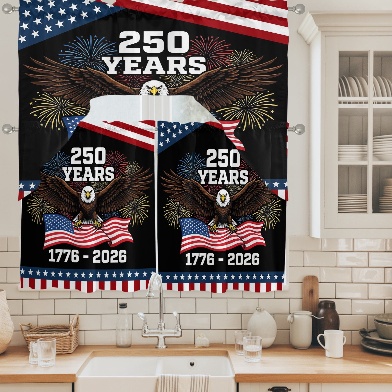 America Years Eagle Swag Curtains Valance and Tier Set, Independence ...