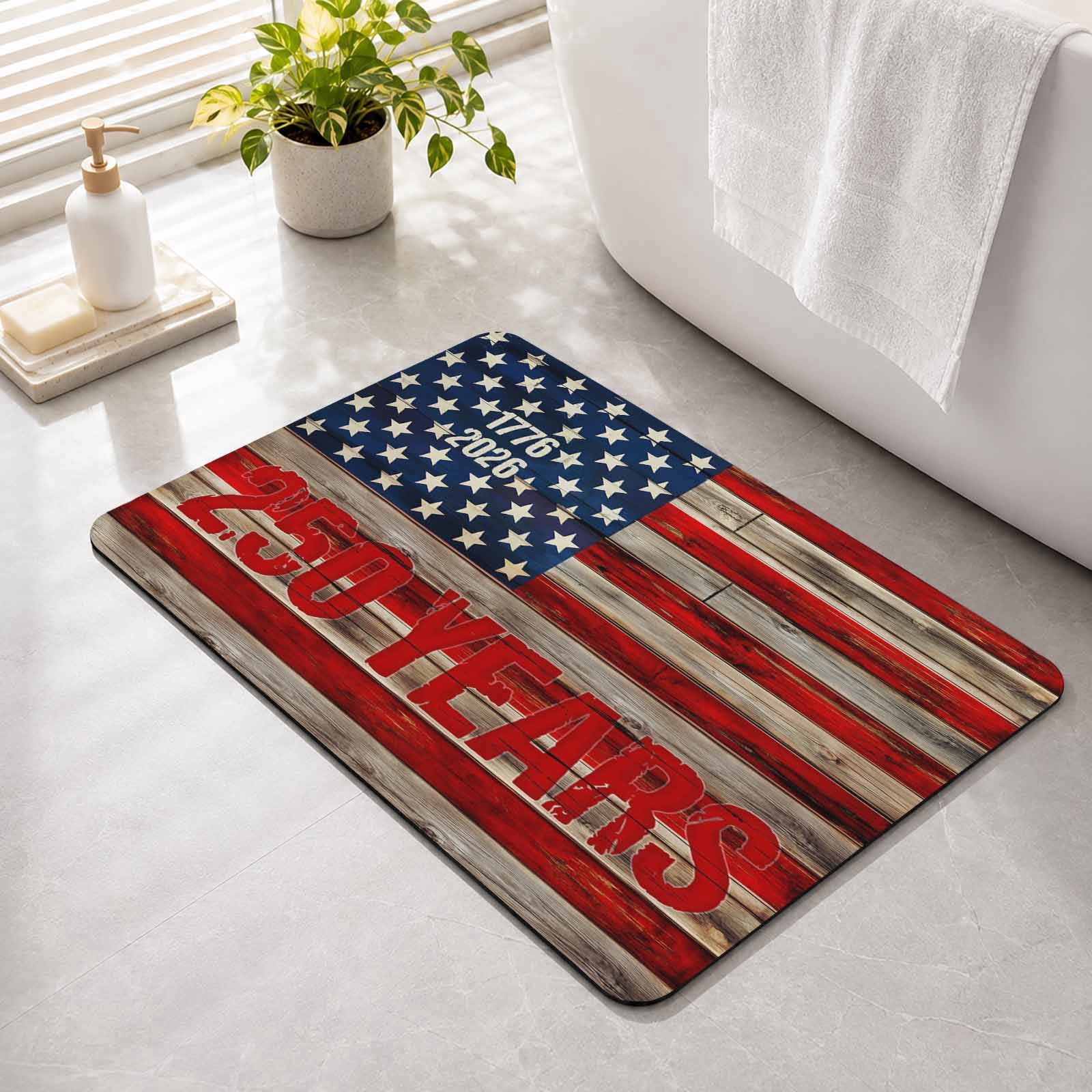 America Years Non Slip Bathroom Mat, Independence Day Patriotic Red ...