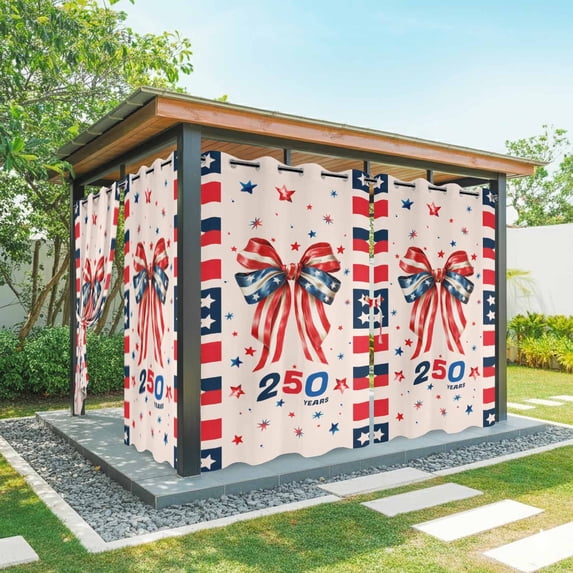 America Years Outdoor Curtains for Patio, Independence Day USA Flag Bow ...