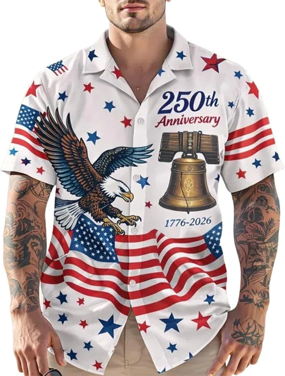 America’s 250th Anniversary Hawaiian Shirt 1776-2026 Patriotic Tee for ...