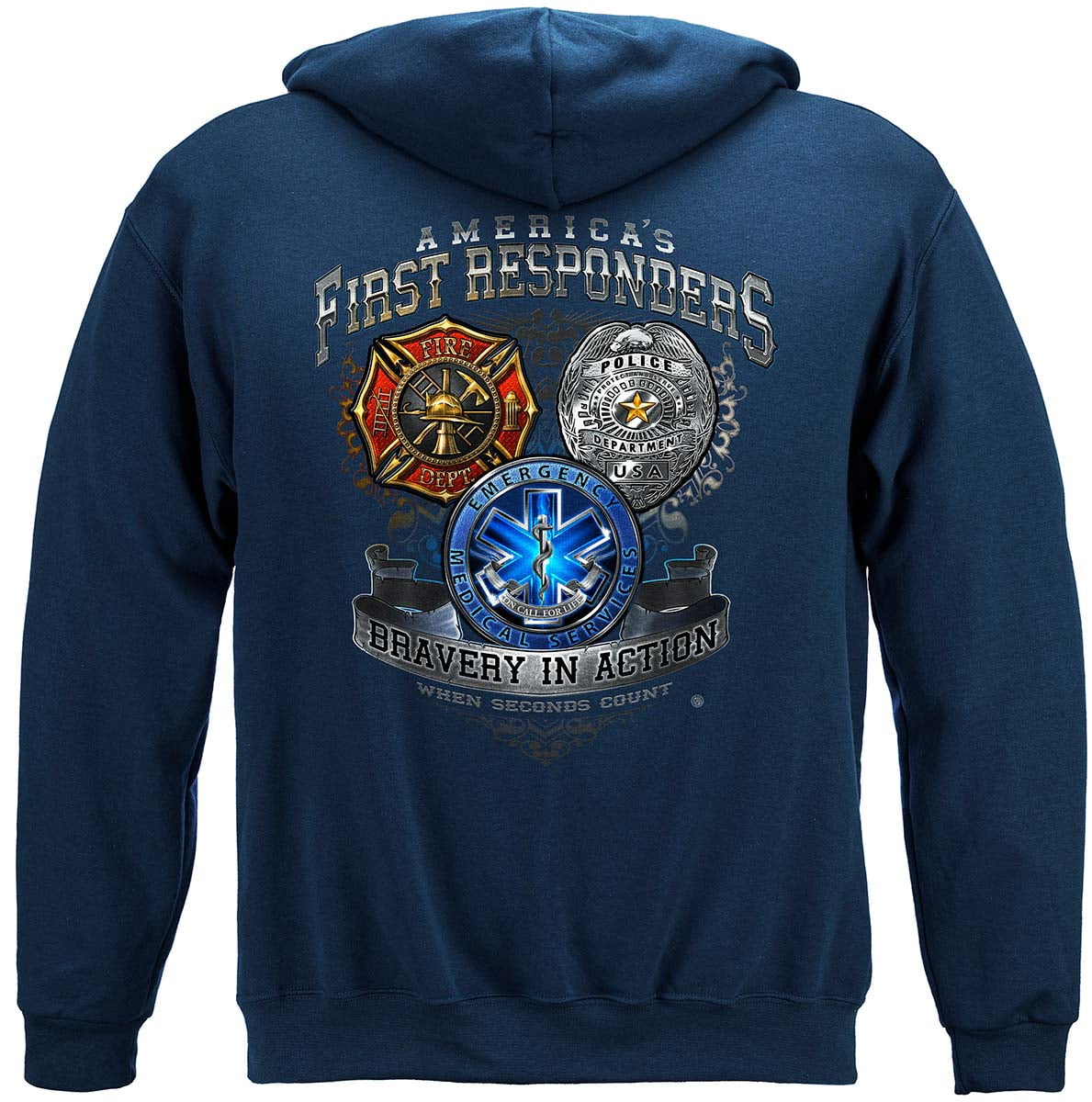 America's First Responders EMS 8oz 50/50 Navy Hooded Sweat Shirt 5X ...
