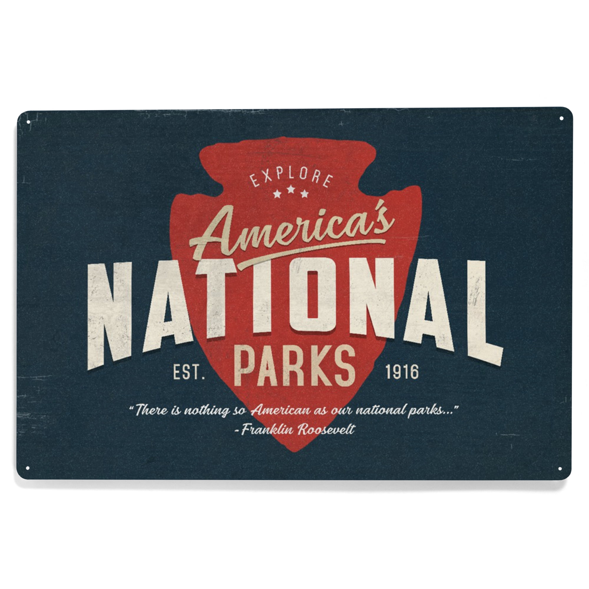 America's National Parks, Distressed Typography, Red Arrowhead (12x18 ...