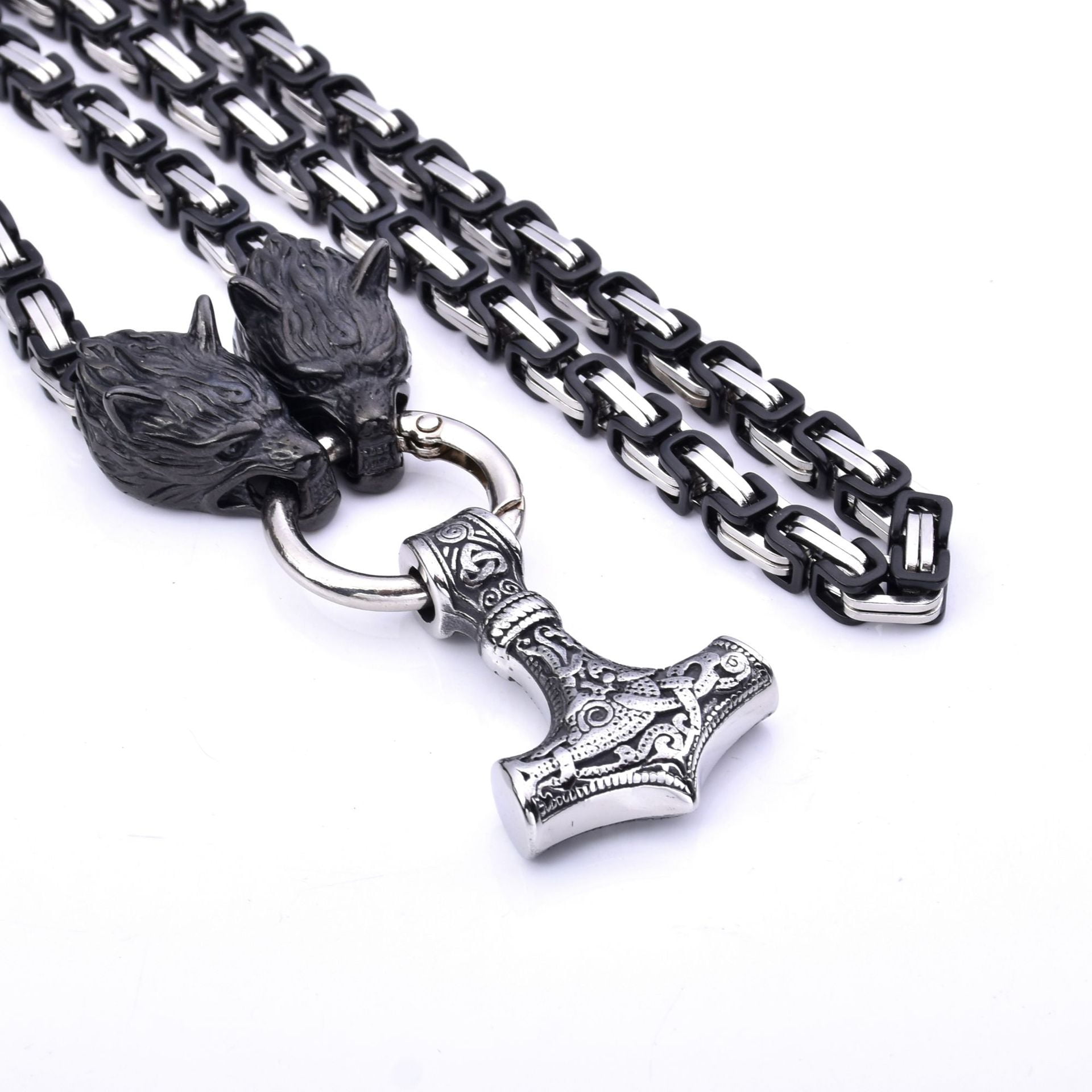 America style Men's Stainless Steel Wolf Head Pendant Necklace Monarch ...