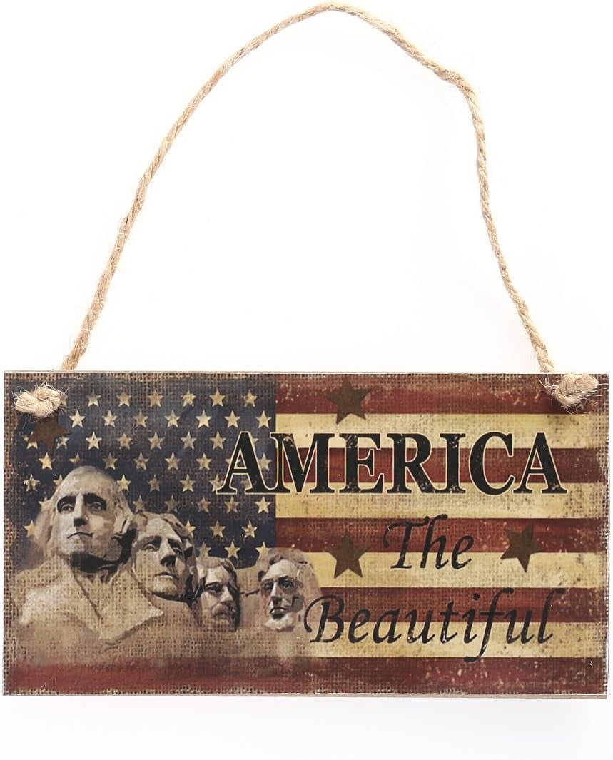"America the Beautiful" Classic U.S. Flag Hanging Wall Sign (7.87 x 3. ...