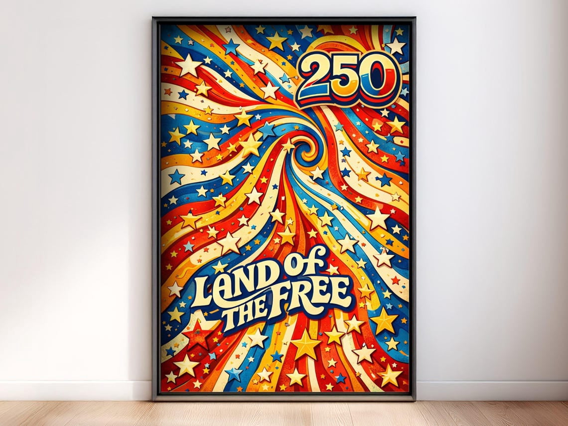 America250 Groovy Land Of The Free Retro Wall Art 70s ...