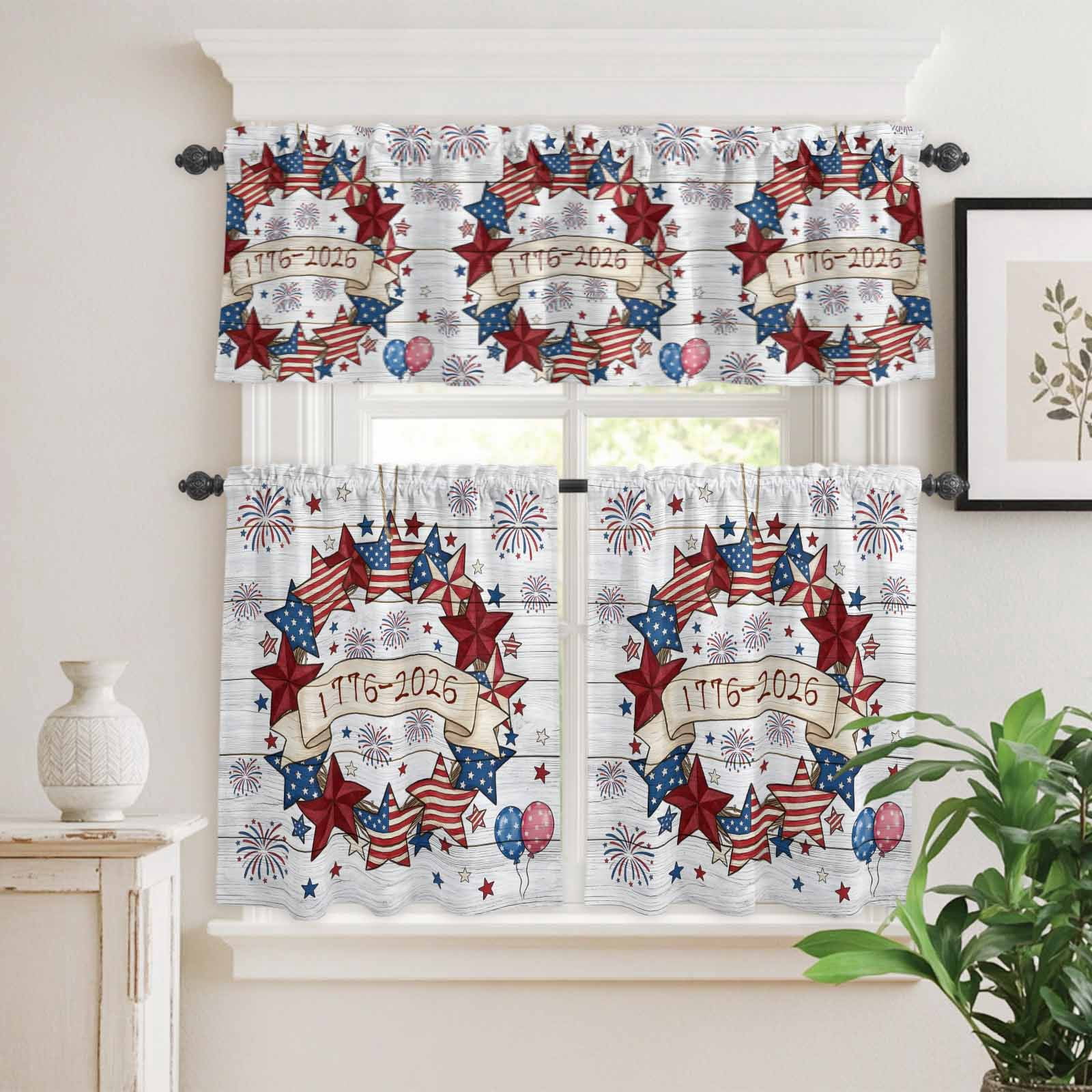 American 250th Anniversary Curtain Tier and Valance Set 3 Piece,Red ...