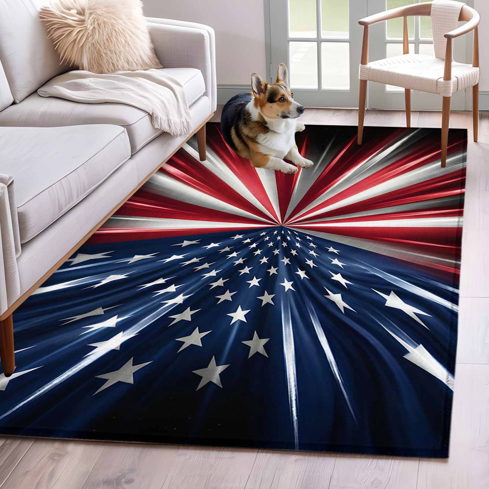 American 4th of July 4x6 Area Rugs for Living Room, Red Blue White Flag ...