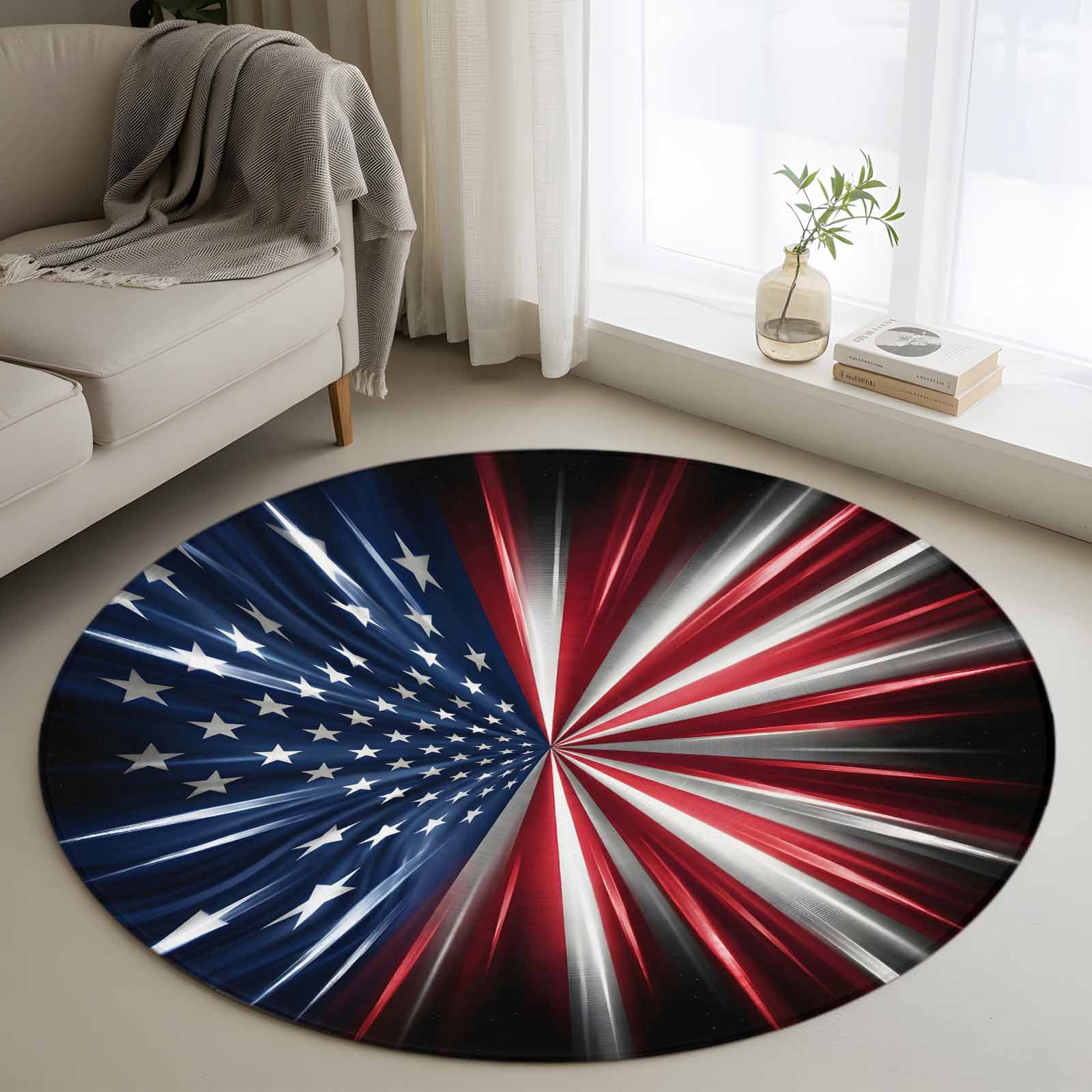American 4th of July Round Rugs for Living Room 3ft Red Blue White Flag ...