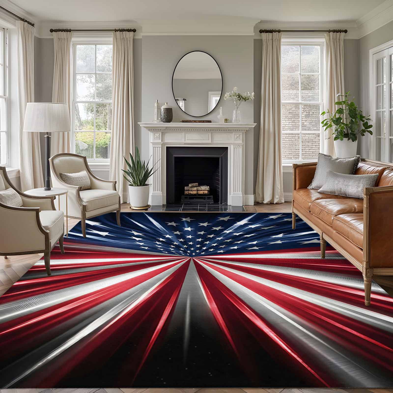 American 4th of July Washable Area Rug 8 x 10 ft Red Blue White Flag ...