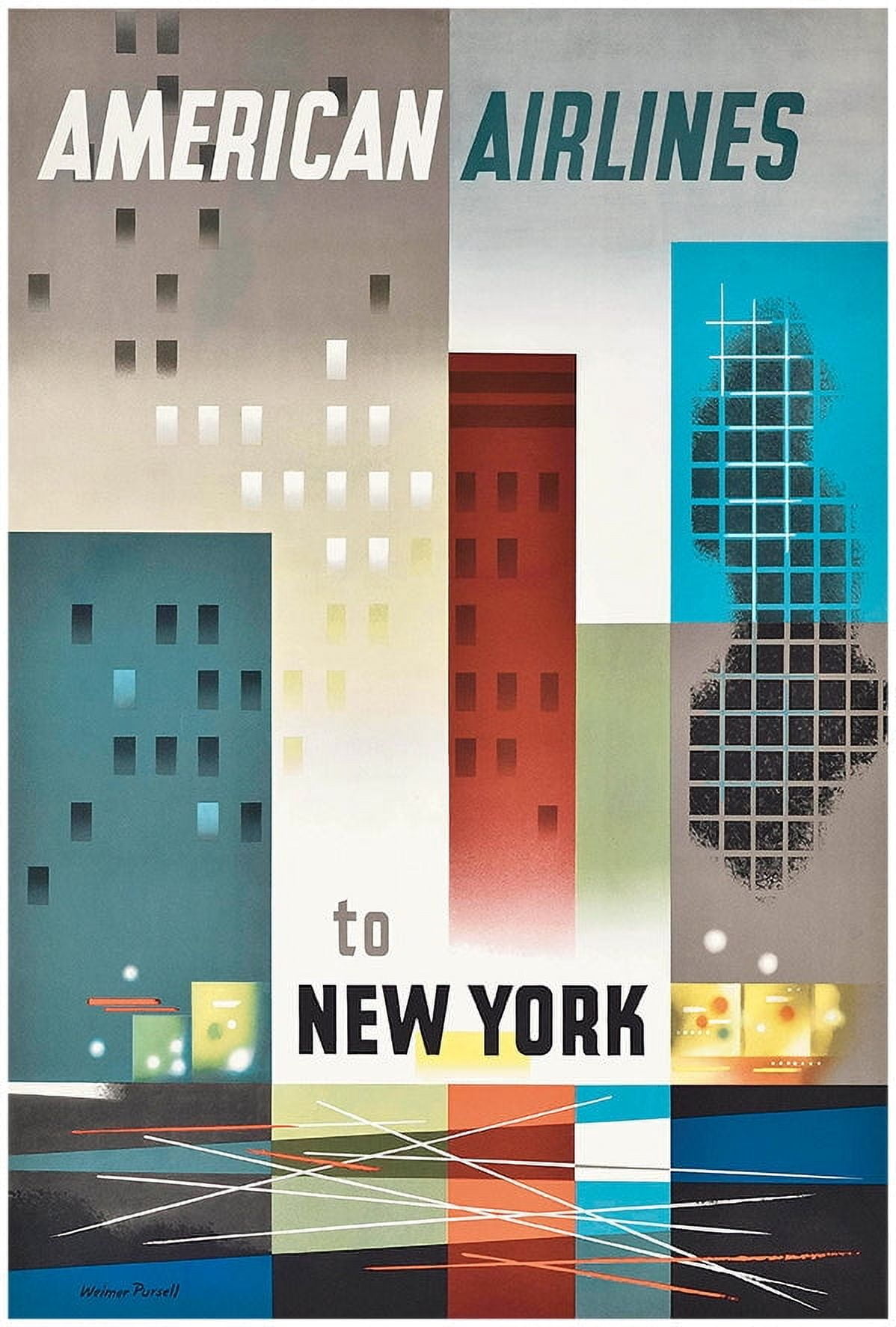 American Airlines - To New York - Vintage Travel Poster (12x18Inches ...