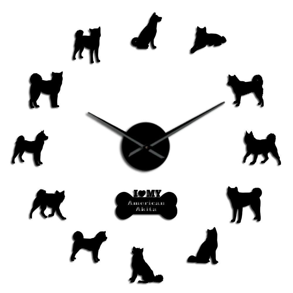 American Akita Dog Breed Frameless Wall Clock Stickers, DIY Modern ...