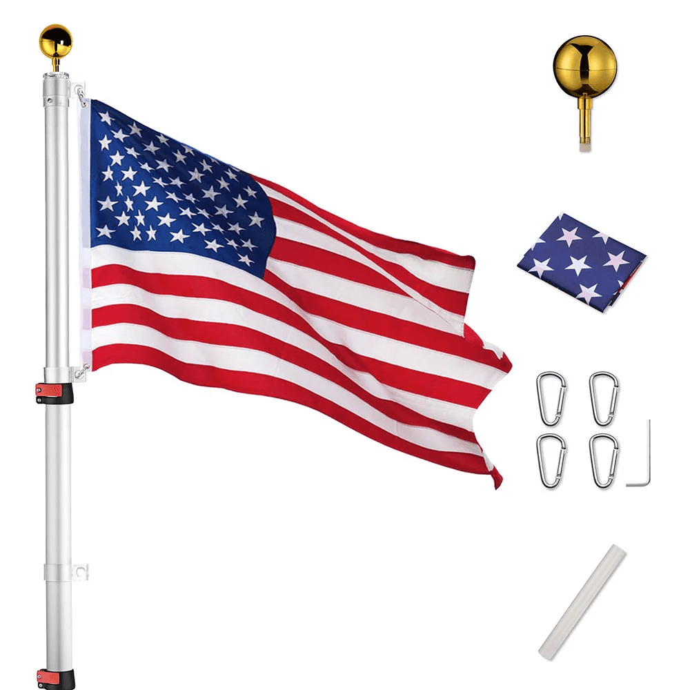 American Aluminum Telescopic Flag Pole Set 25', Silver - Walmart.com