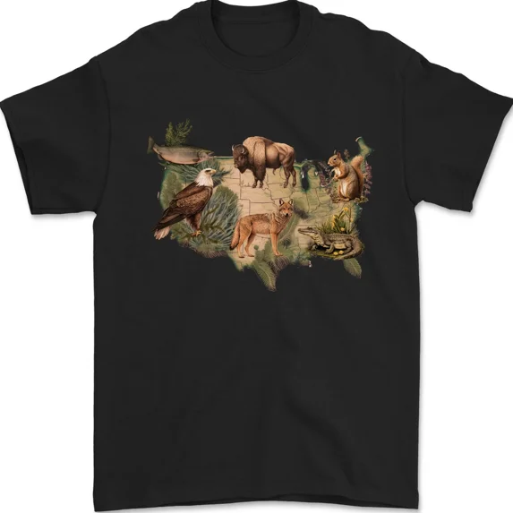 American Animals USA Eagle Buffalo Fish Wolf Wildlife Illustration ...