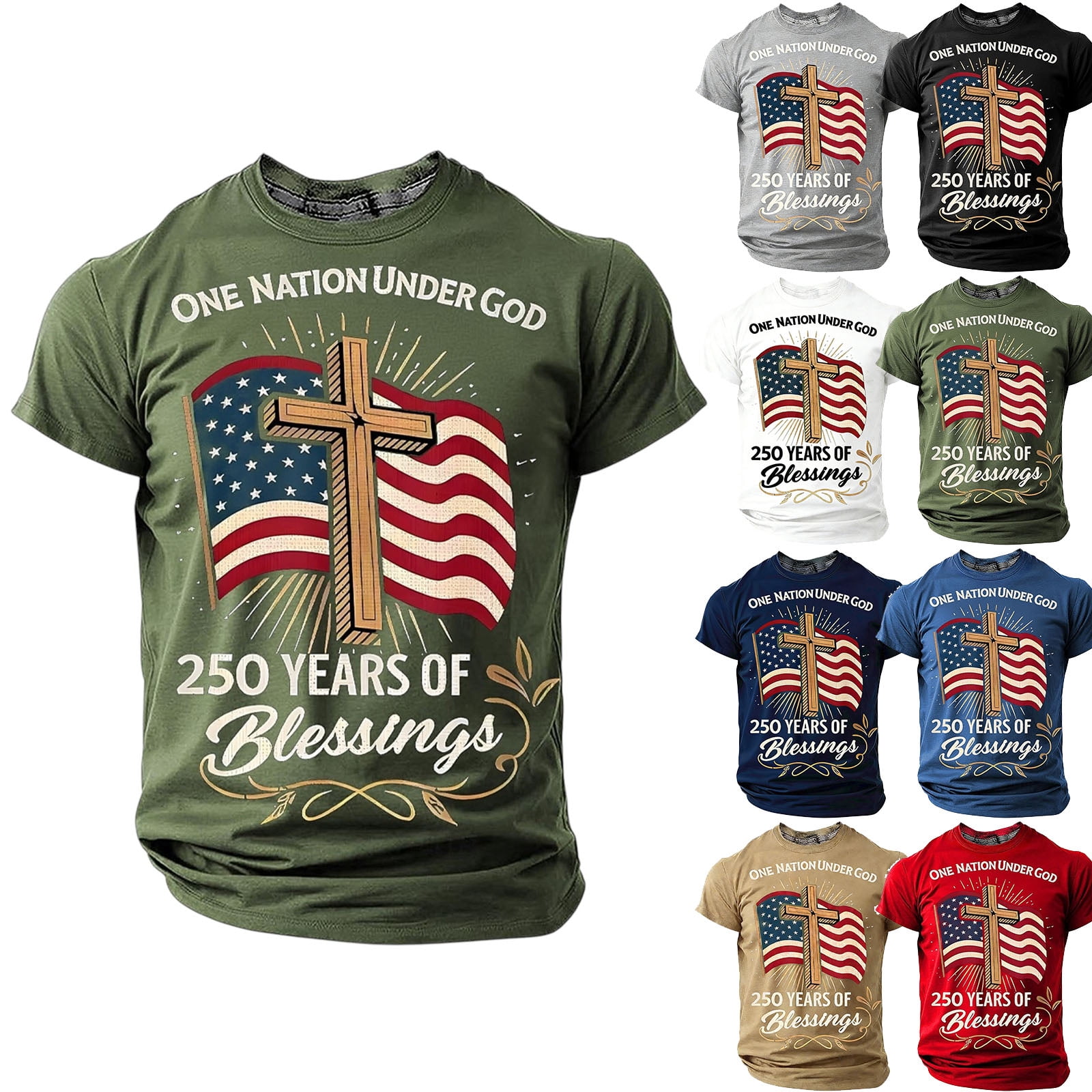 One Nation Under God T-Shirt for Men - Christian Patriotic 250th ...
