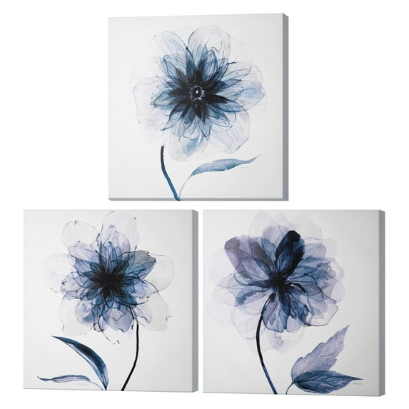 American Art Decor 3 Piece Grey & Blue Floral Canvas Wall Decor With ...