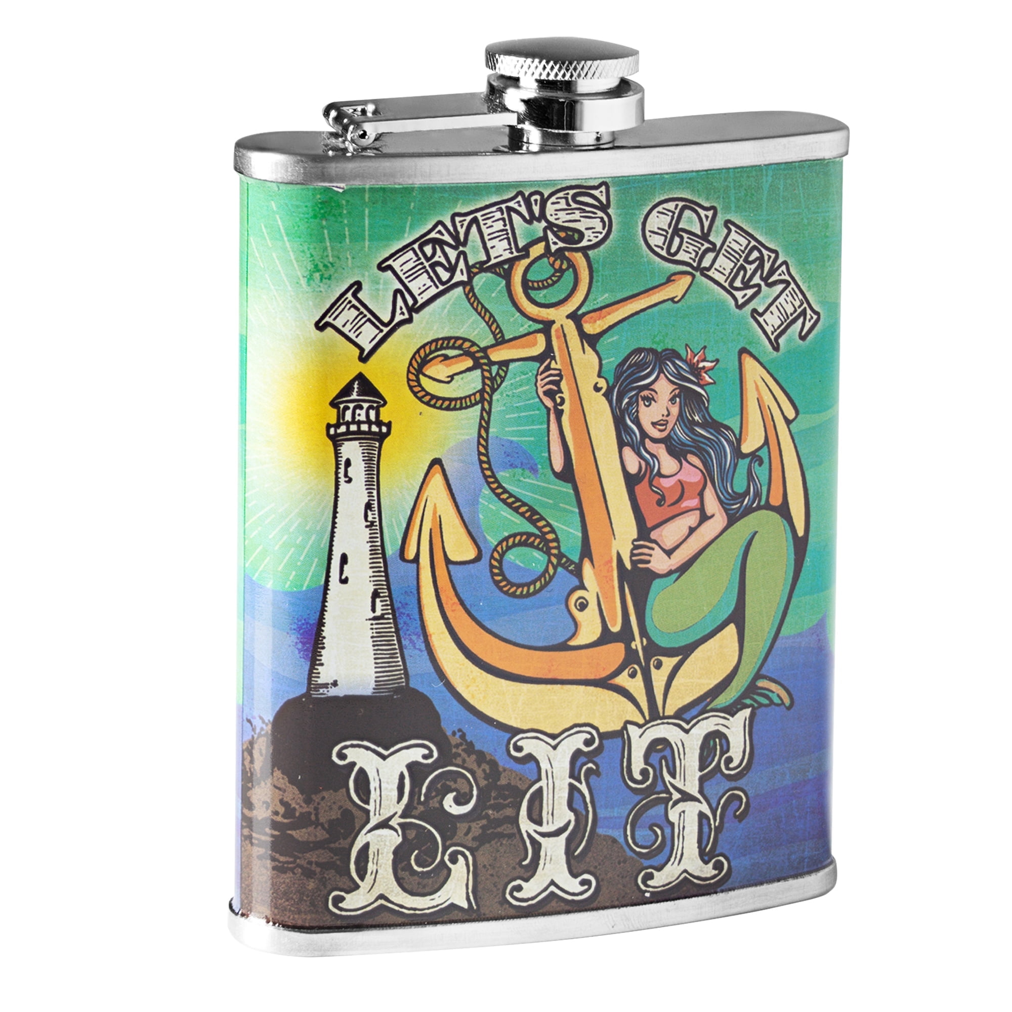 American Art Decor 8 oz Liquor Flask – Let’s Get Lit Stainless Steel ...