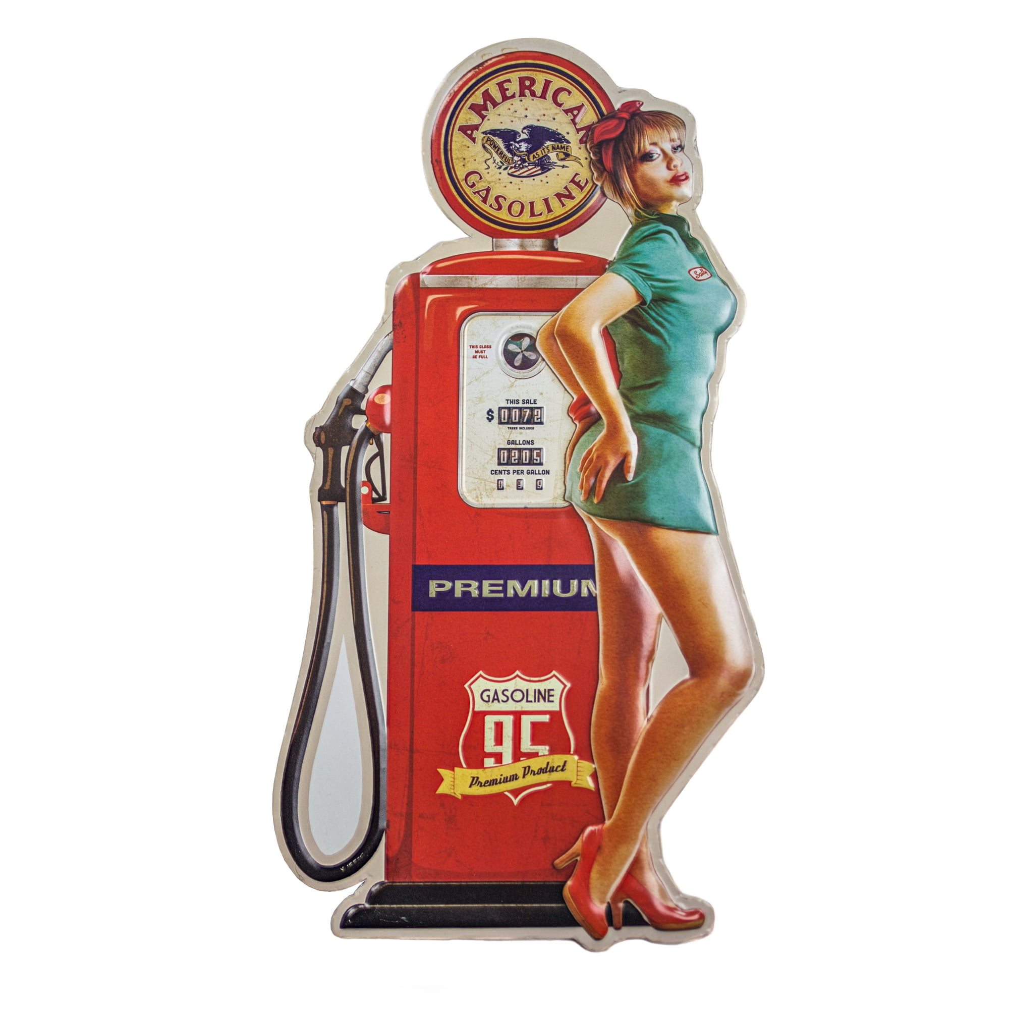 American Art Decor American Gas Pin Up Girl Embossed Metal Sign - Room ...